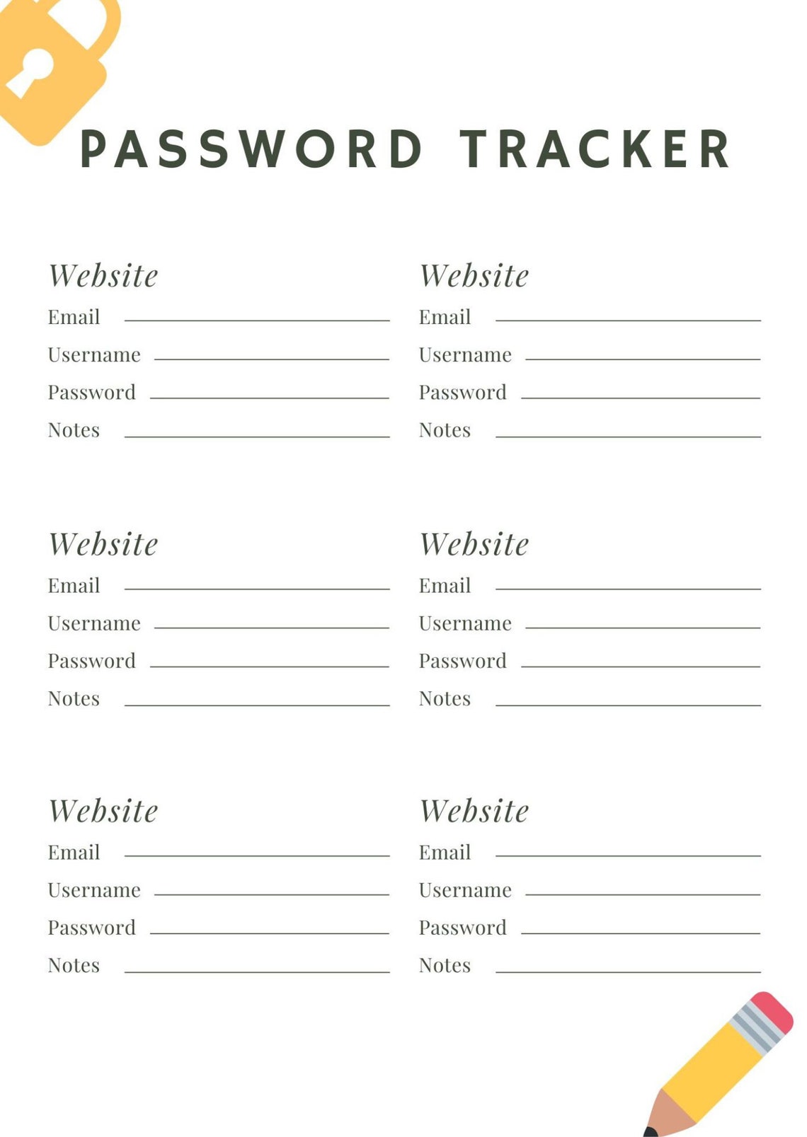 Minimal Password Tracker Printable & Fillable | Password Keeper ...