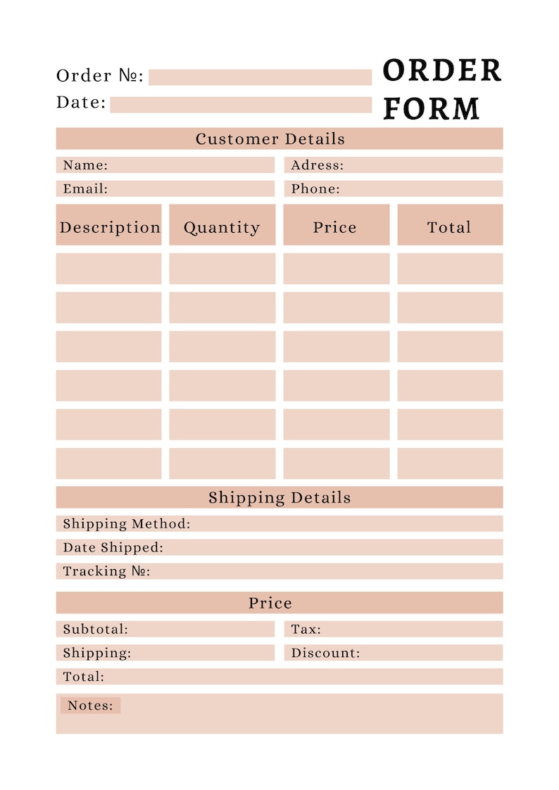 Personalized Order Tracker Template Downloadable Order Sheet Order ...