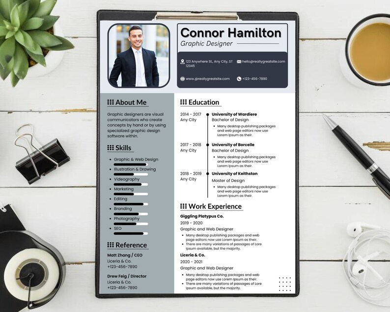 Modern Executive Resume Template, Resume Template With Photo, Resume ...