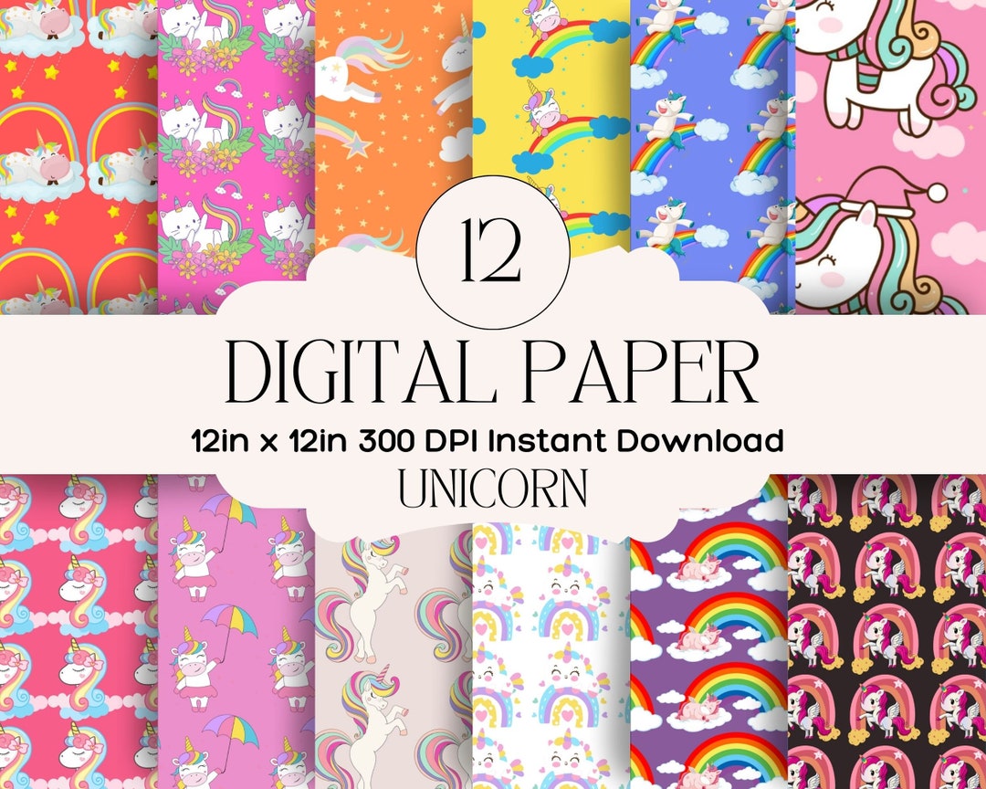 12 Unicorn Digital Papers Patterns | Printable Fantastical Scrapbook ...