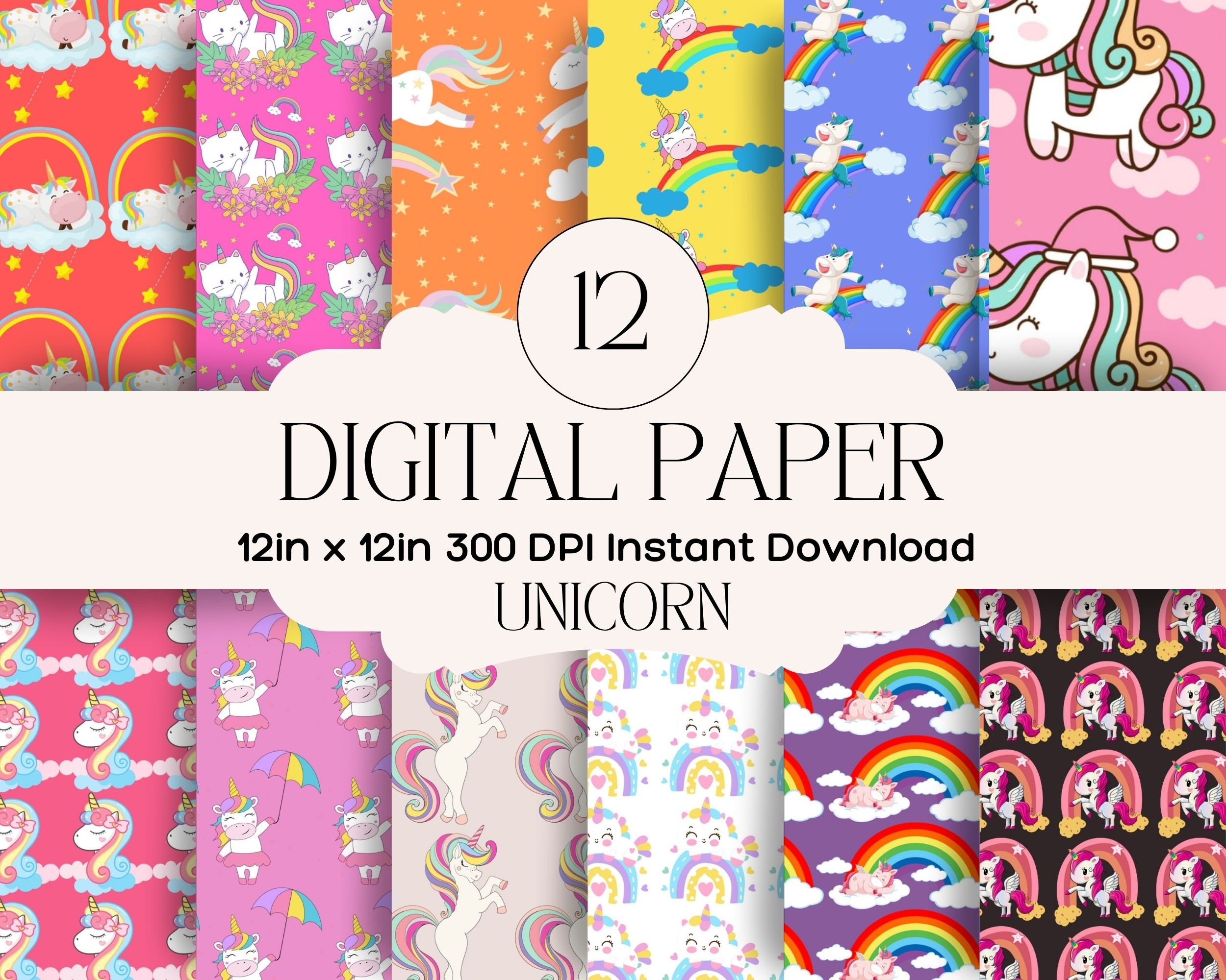 12 Unicorn Digital Papers Patterns | Printable Fantastical Scrapbook ...