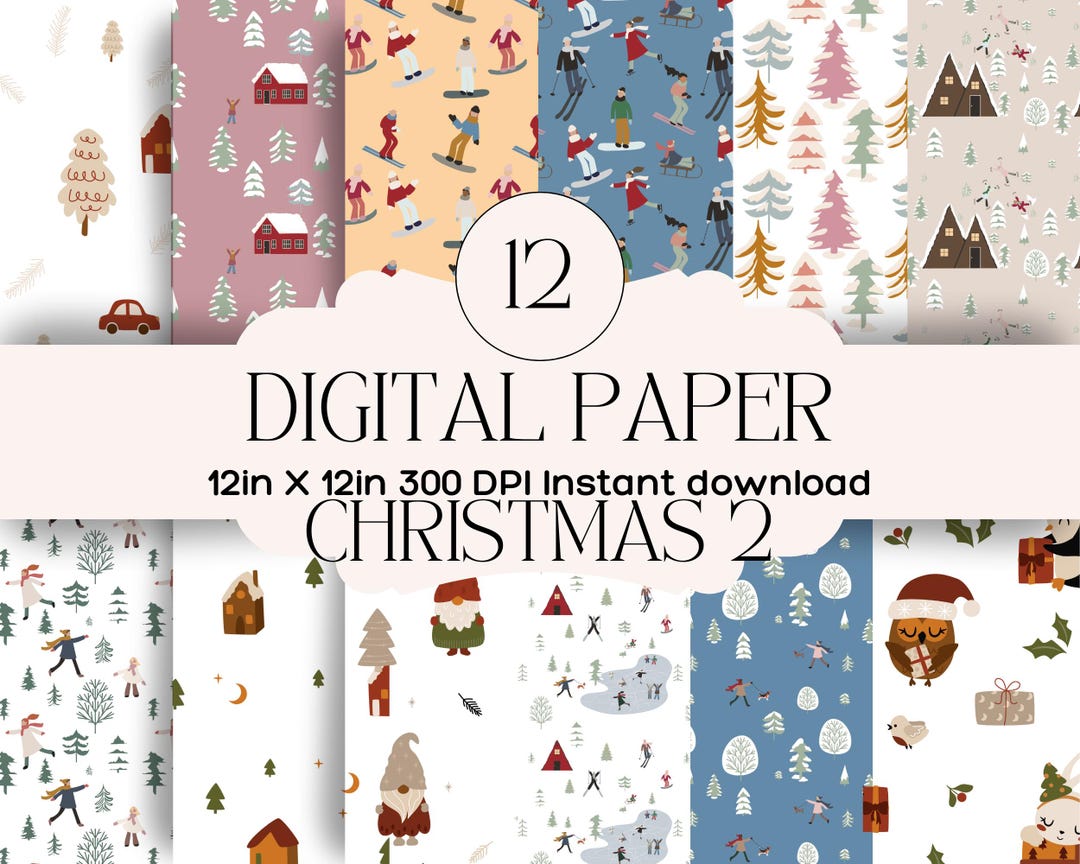 Christmas Winter Wonderland Digital Paper Holiday Digital Backgrounds ...