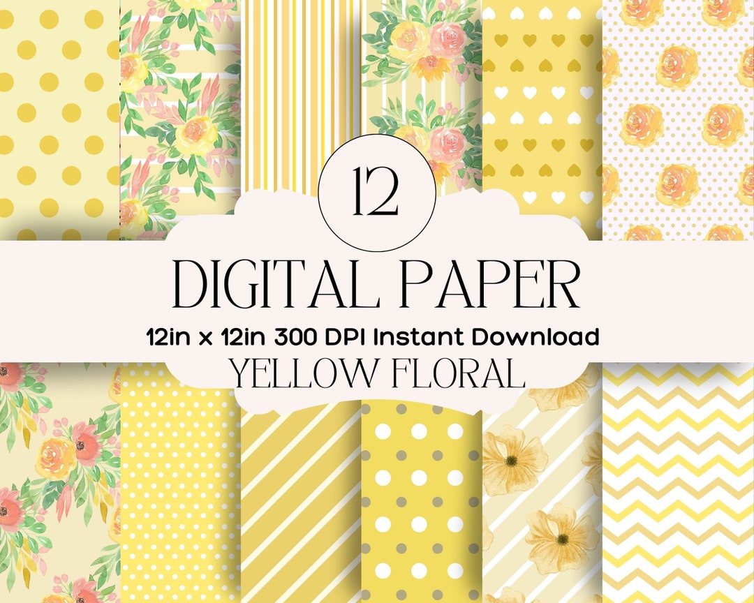 Yellow Floral Digital Seamless Paper Patterns, 12 Commercial Use ...
