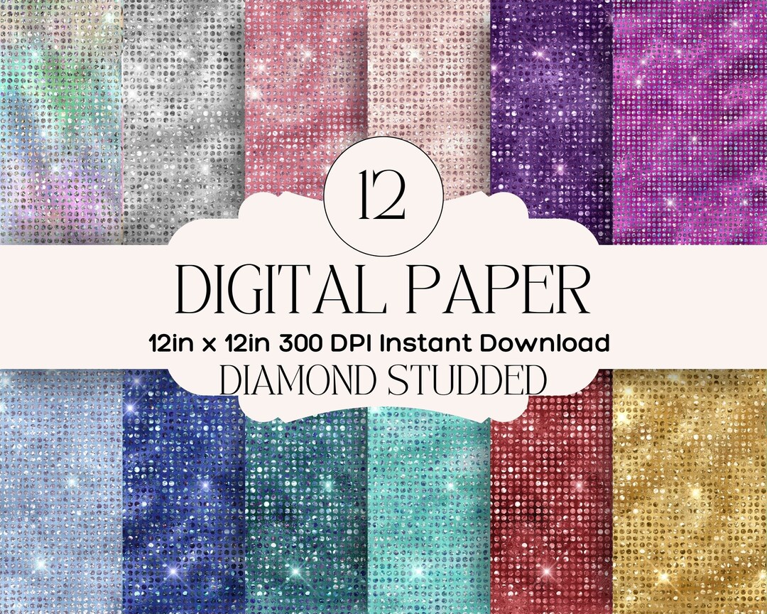Diamond Studded Digital Paper Patterns, 12 Seamless Commercial Use ...