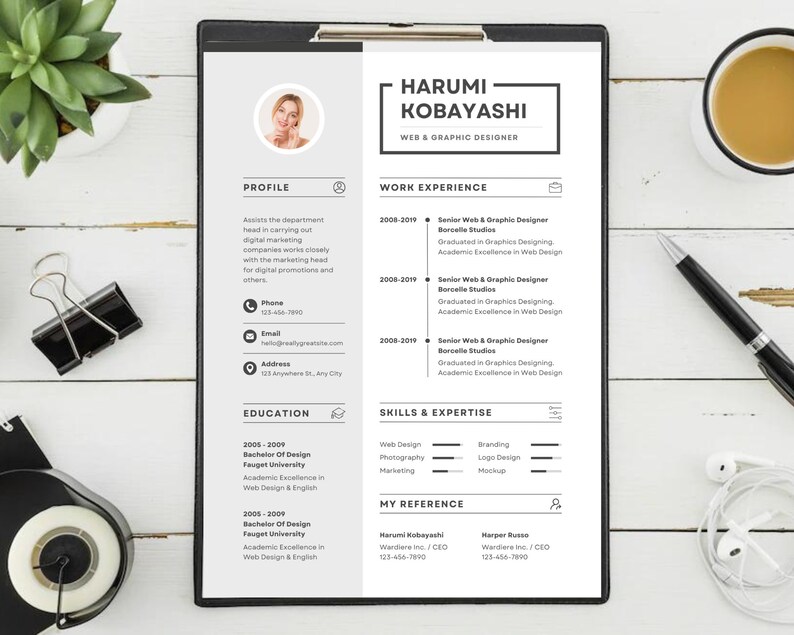Editable Canvas Resume Printable Template, Professional Modern Resume Template for Pages, Clean ...