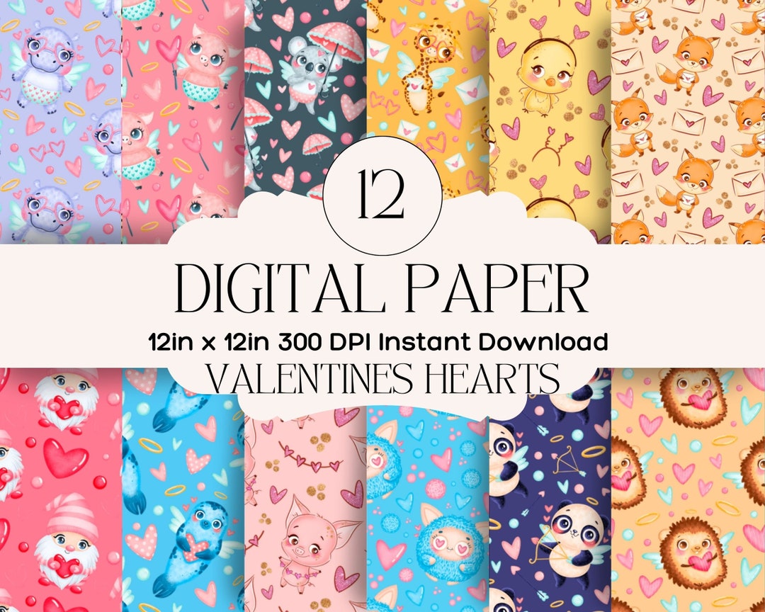 Valentine Hearts Digital Paper Patterns, 12 Commercial Use Instant ...