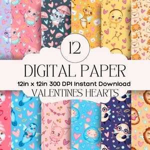 Valentine Hearts Digital Paper Patterns, 12 Commercial Use Instant ...