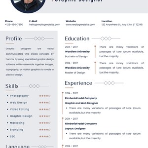 Custom Printable Resume Template With Photo | Professional Resume ...