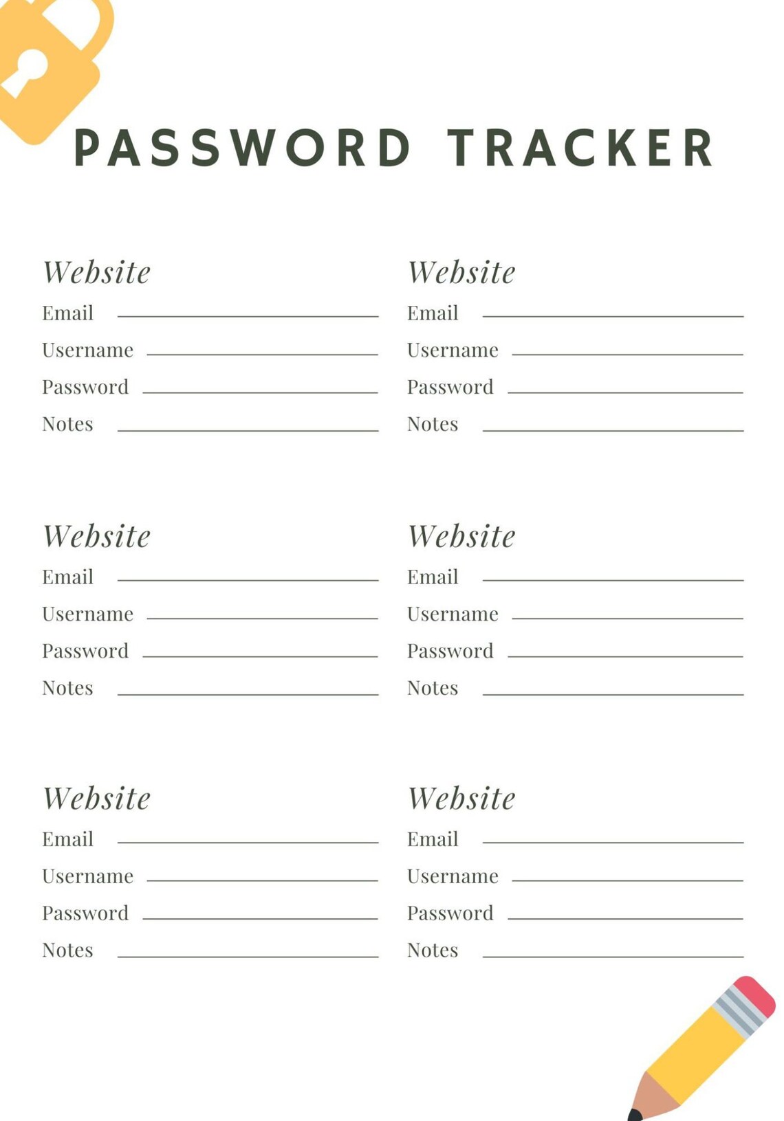 Minimal Password Tracker Printable & Fillable | Password Keeper ...