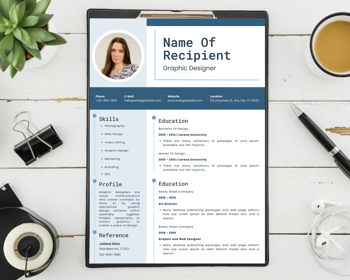 Personalized Resume Template With Photo Professional Resume - Etsy