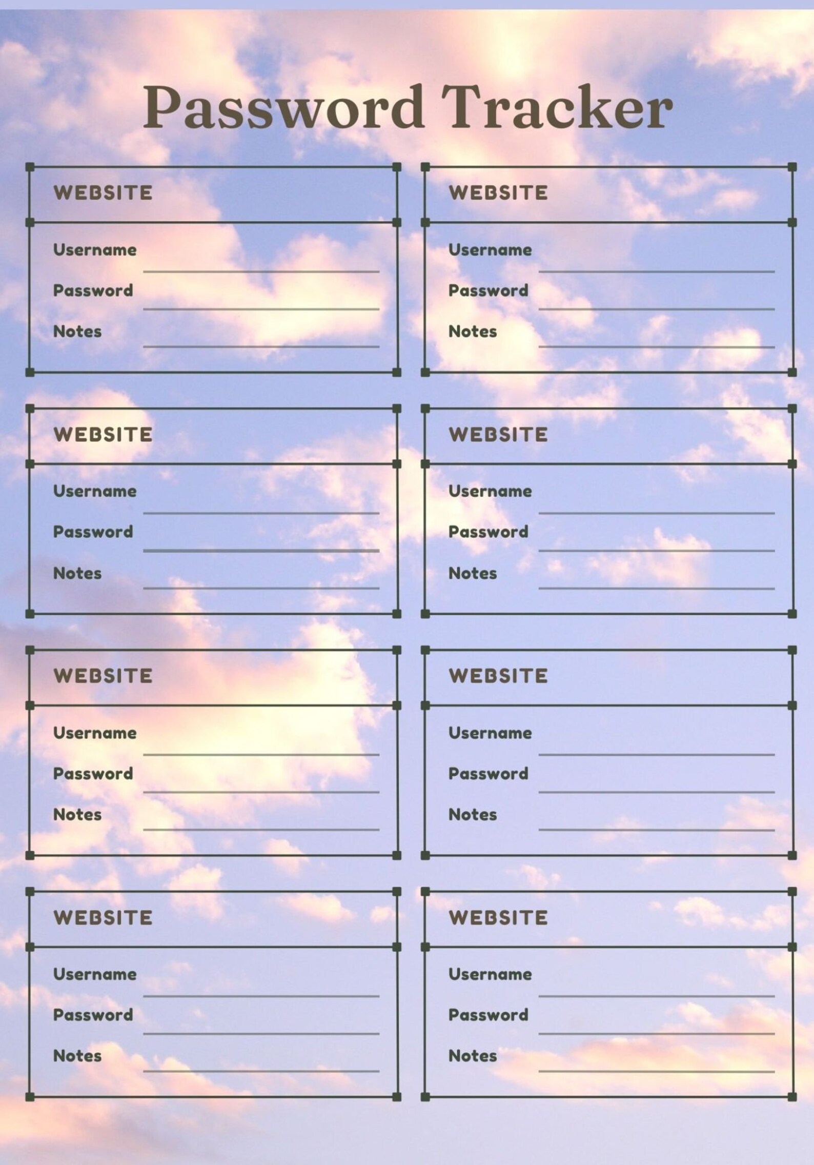Password Tracker Printable & Fillable | Password Keeper | Password Log ...