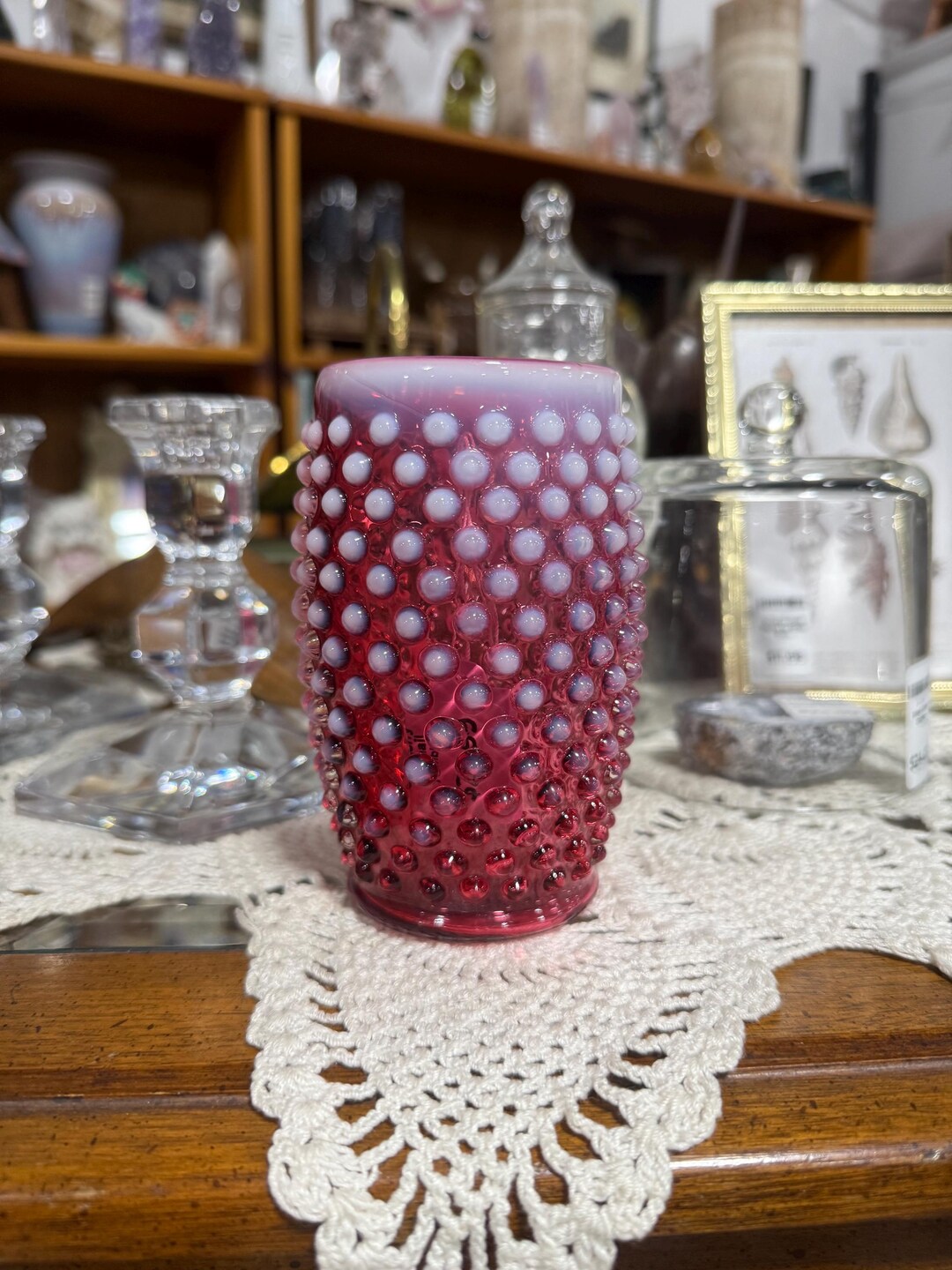 Vintage 1940s Fenton Hobnail Cranberry Opalescent Barrel Tumbler Flat ...