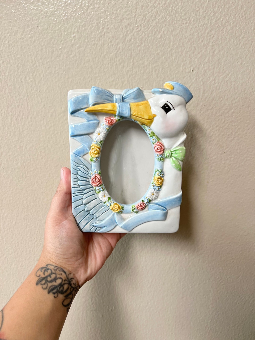 Vintage LEFTON Ceramic Stork Oval Frame, Vintage Decorative Frames ...