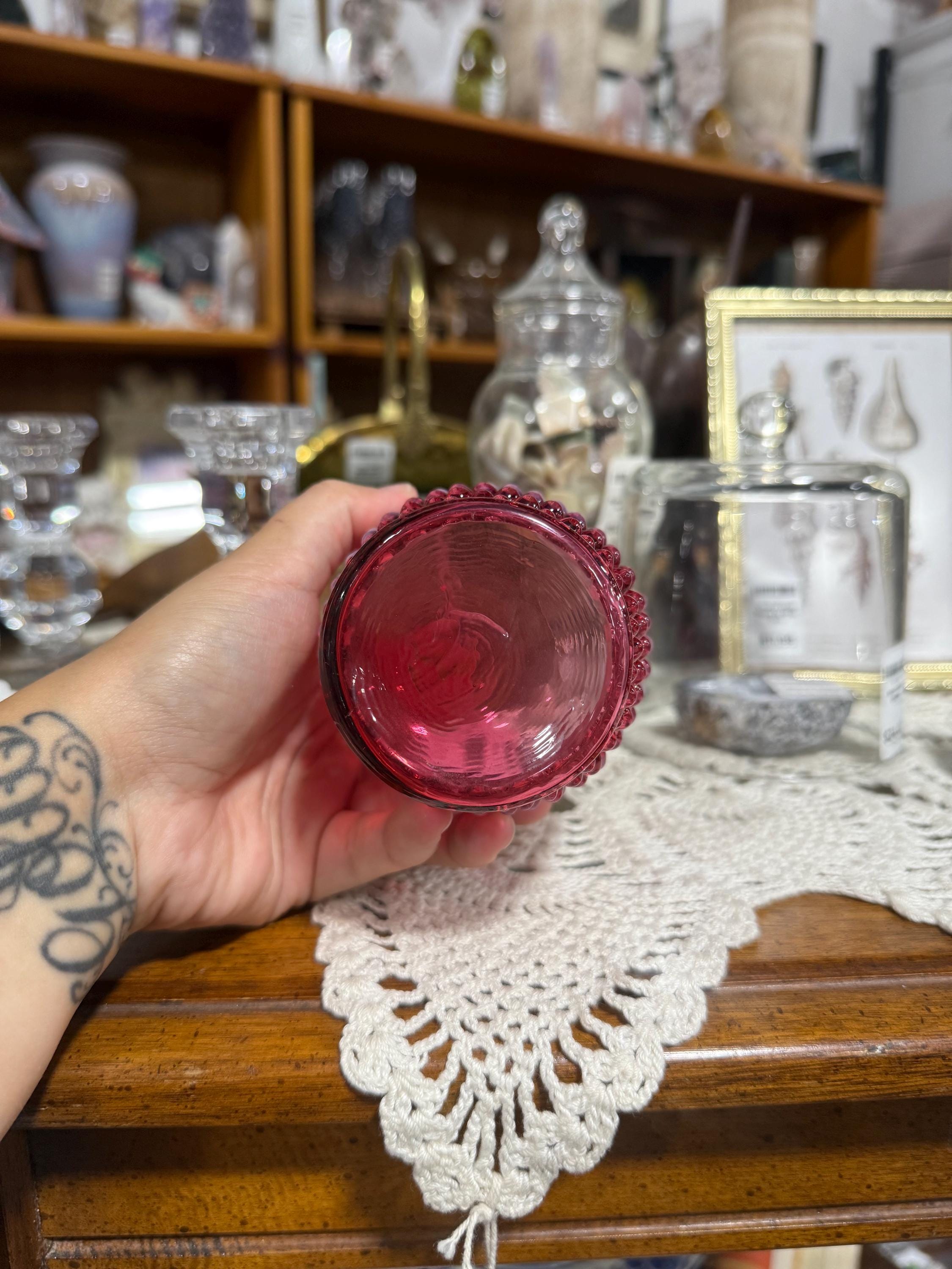 Vintage 1940s Fenton Hobnail Cranberry Opalescent Barrel Tumbler Flat ...