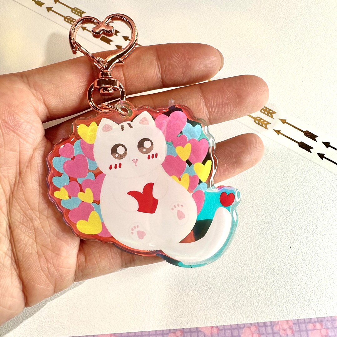 The Love Hugger Cat Rainbow Acrylic Key Chain Cute Cat Decor - Etsy