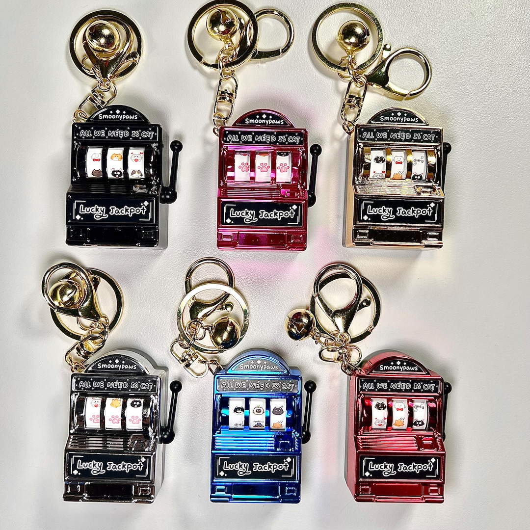 Lucky Cat Slot Machine Keychain, Mini Jackpot Spinner Charm, Cute Cat ...