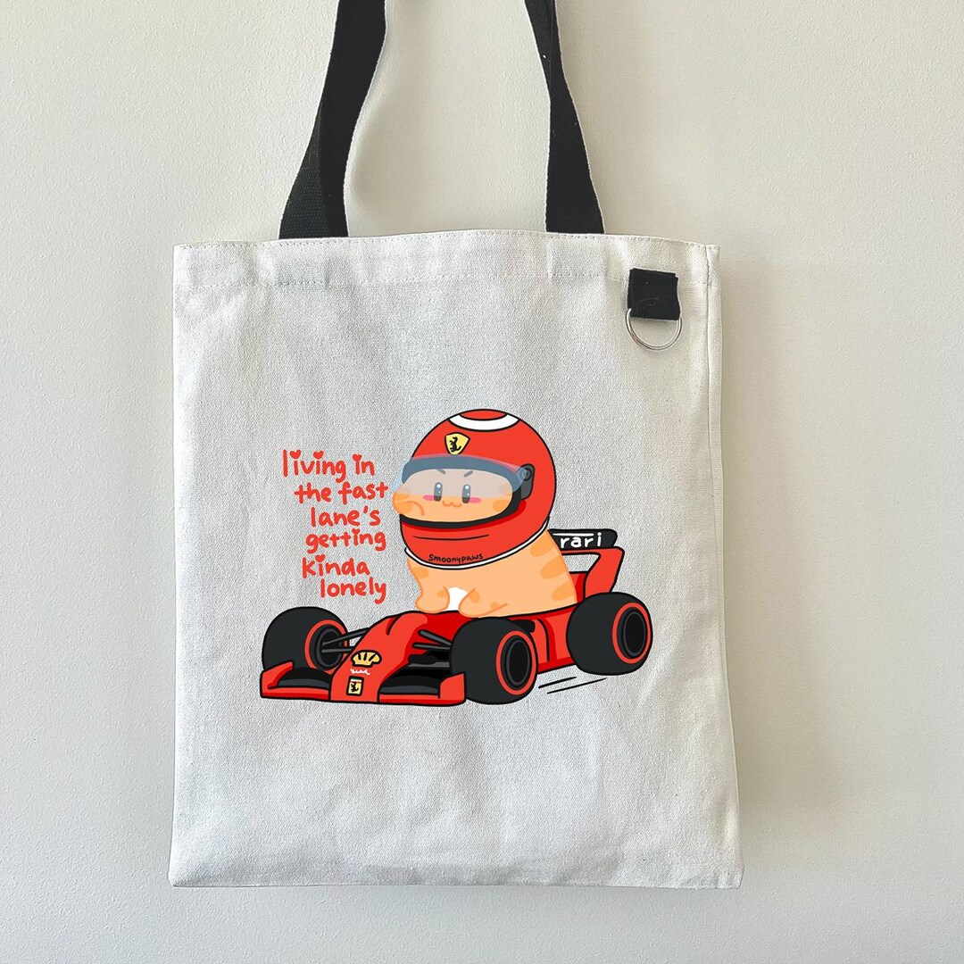 Ferrari F1 Tote Bag, Motorsport Racing Cat Canvas Tote, Formula 1 Gift ...