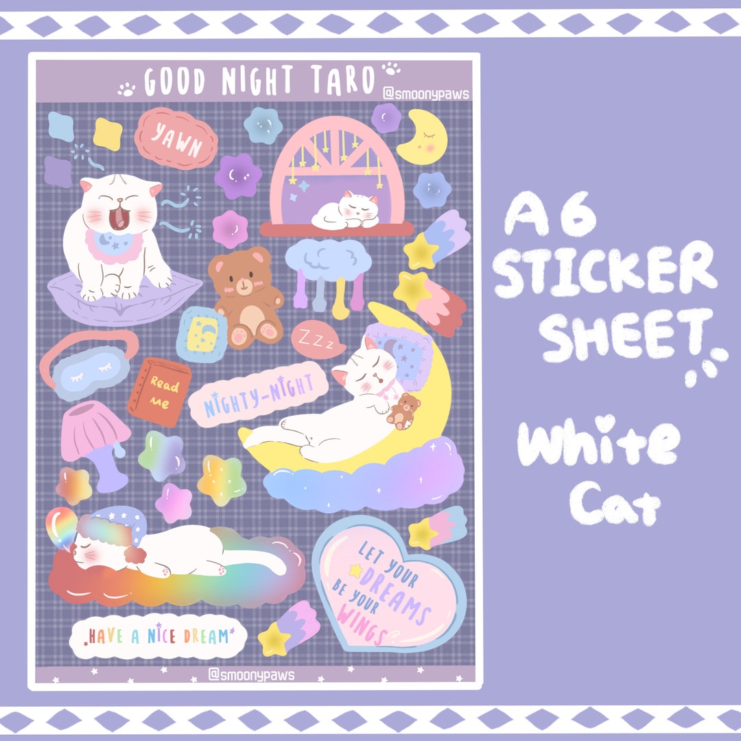 Good Night Taro | Cute Cat Sticker Sheet | Bullet Journal, Planner ...