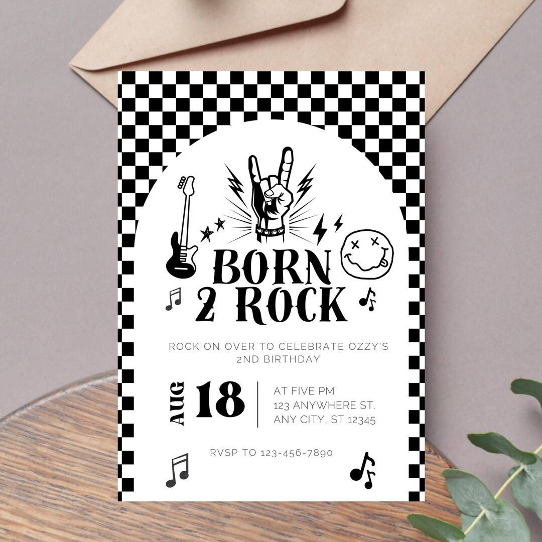 Born 2 Rock & Roll Invitation Template | Editable Second 2nd Birthday ...