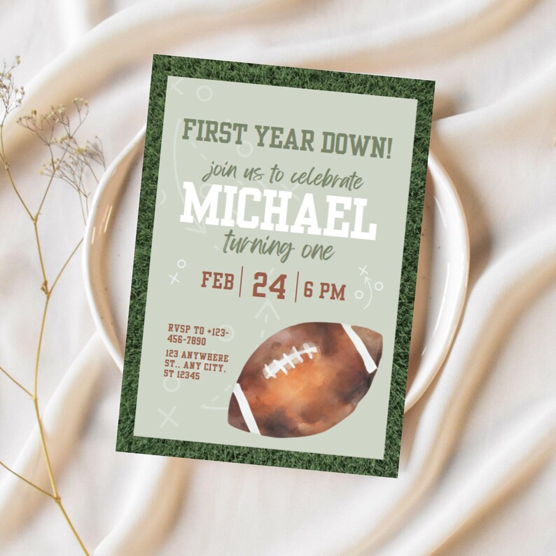 Editable Football First Down Theme First Birthday Invite - Etsy