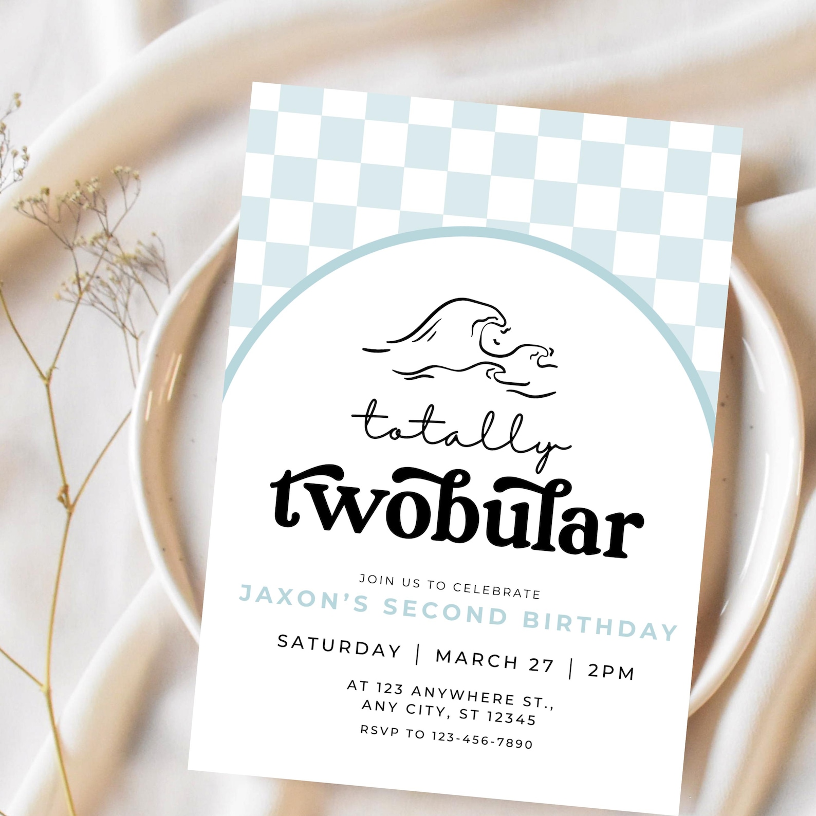 Totally Twobular Surf Wave 2nd Birthday Invitation Template, Editable ...