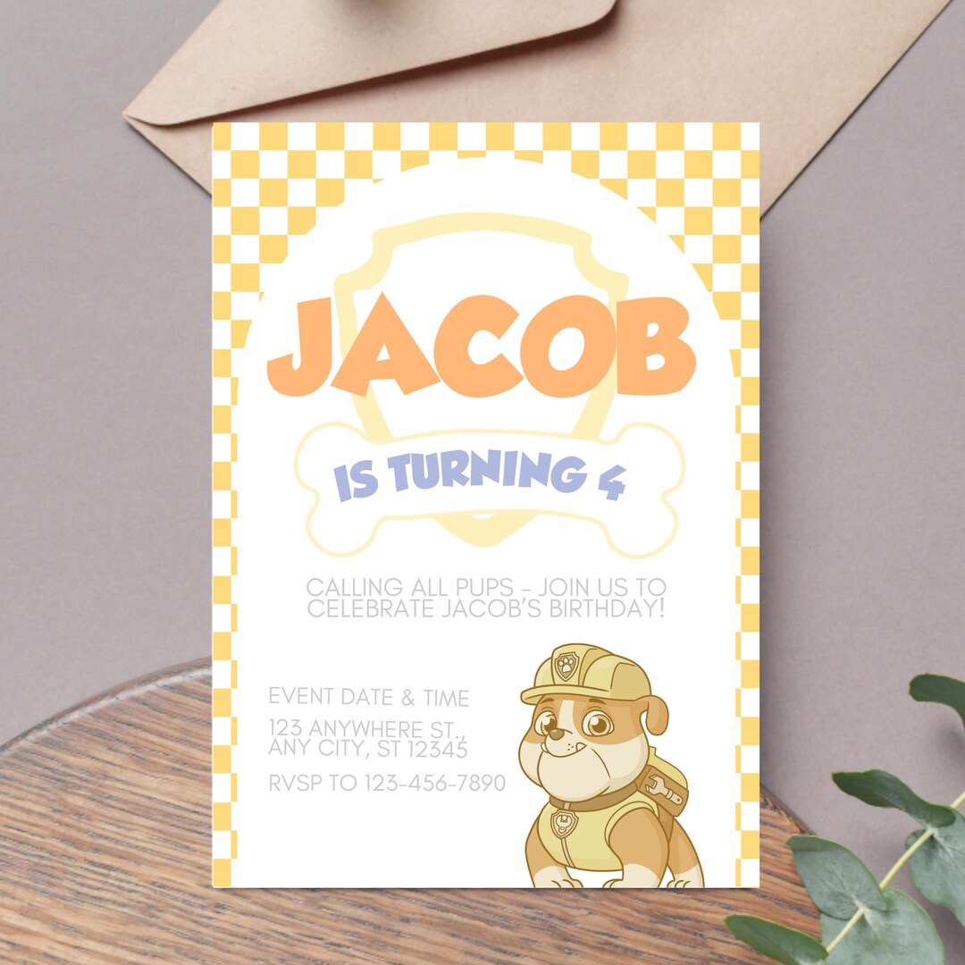 Editable Neutral Paw Patrol / Rubble / Lets Pawty Birthday Theme ...