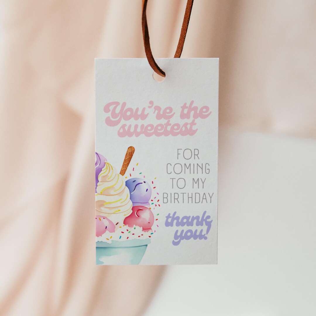 Ice Cream Sundae Funday Favor Thank You Tag Template, Editable Birthday ...