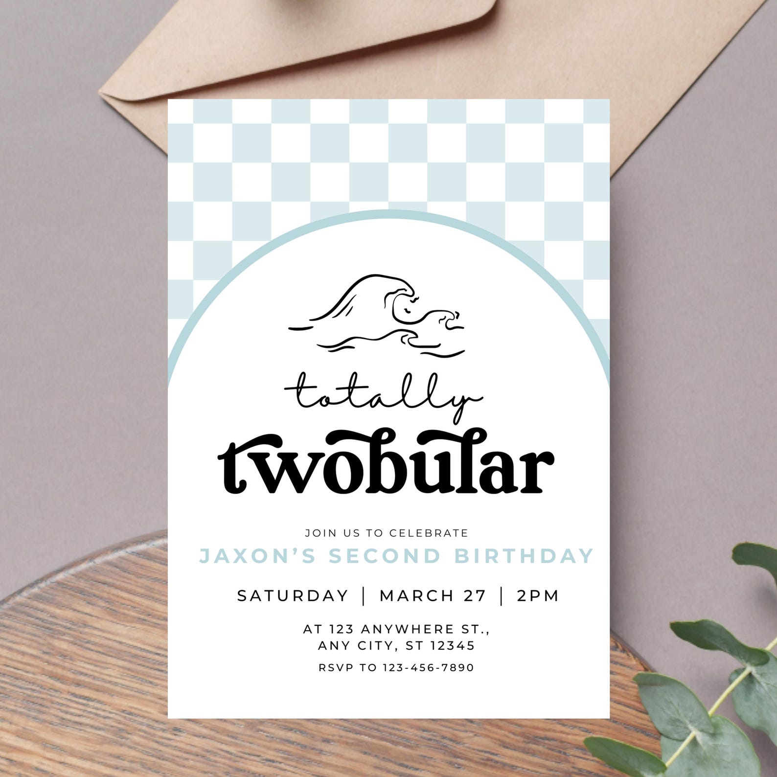 Totally Twobular Surf Wave 2nd Birthday Invitation Template, Editable ...