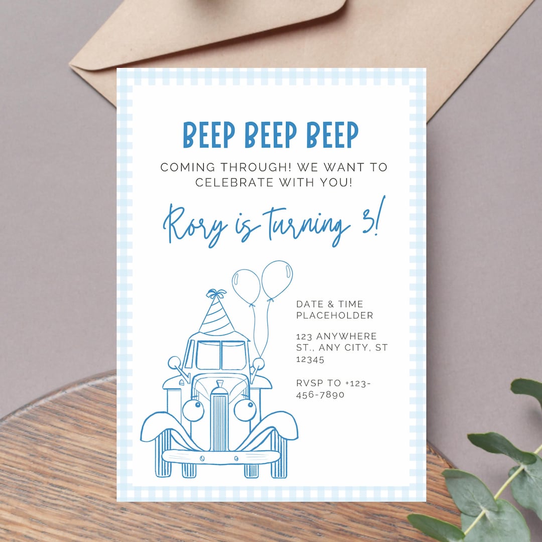 Editable Modern Little Blue Truck / Beep Beep Coming Through Birthday ...