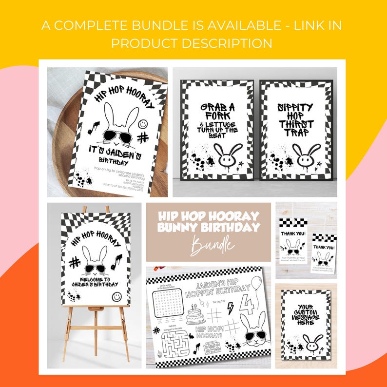 Hip Hop Hooray Bunny Invitation Template | Editable Easter Birthday ...