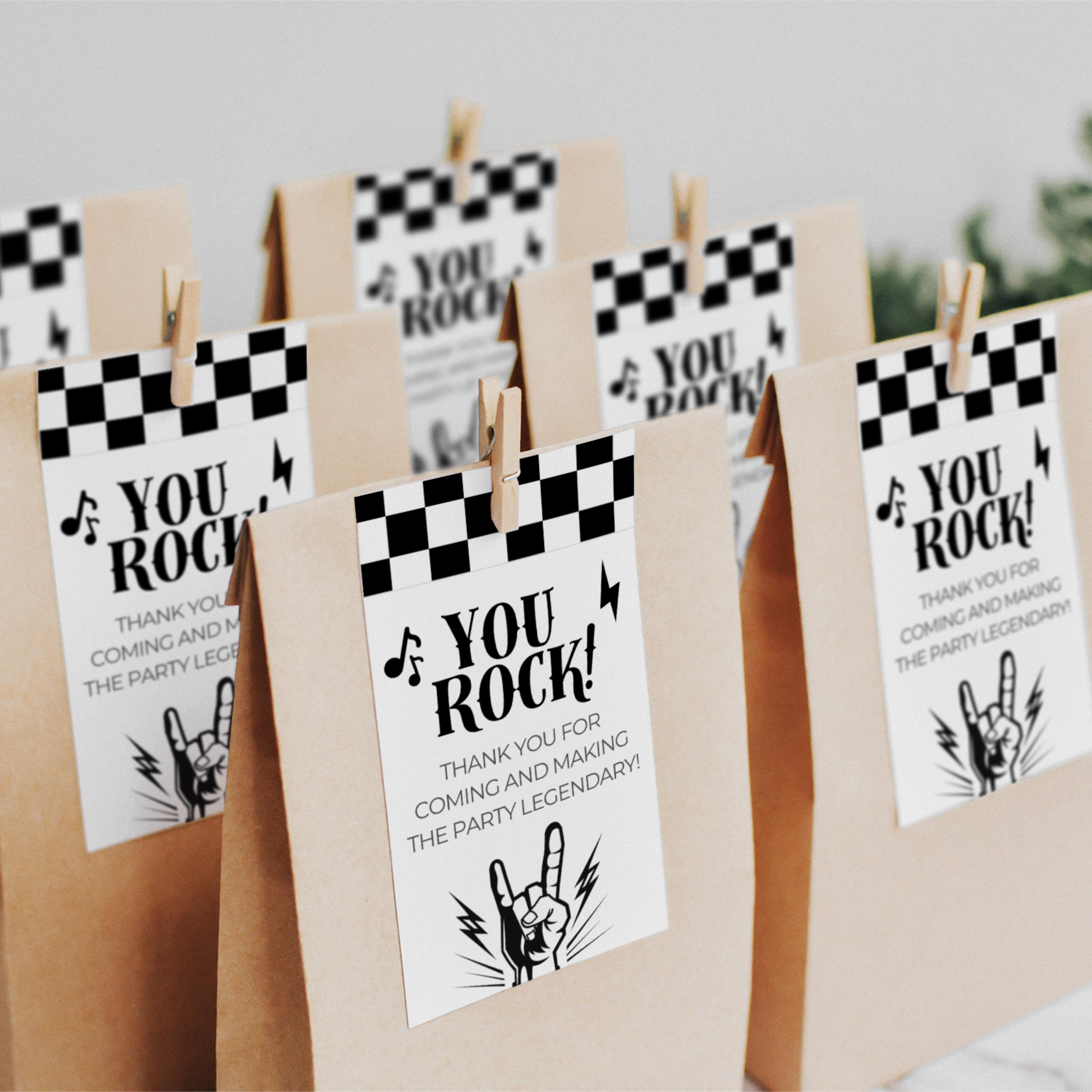 Rock & Roll Favor Thank You Tag Template | Editable Birthday Theme ...