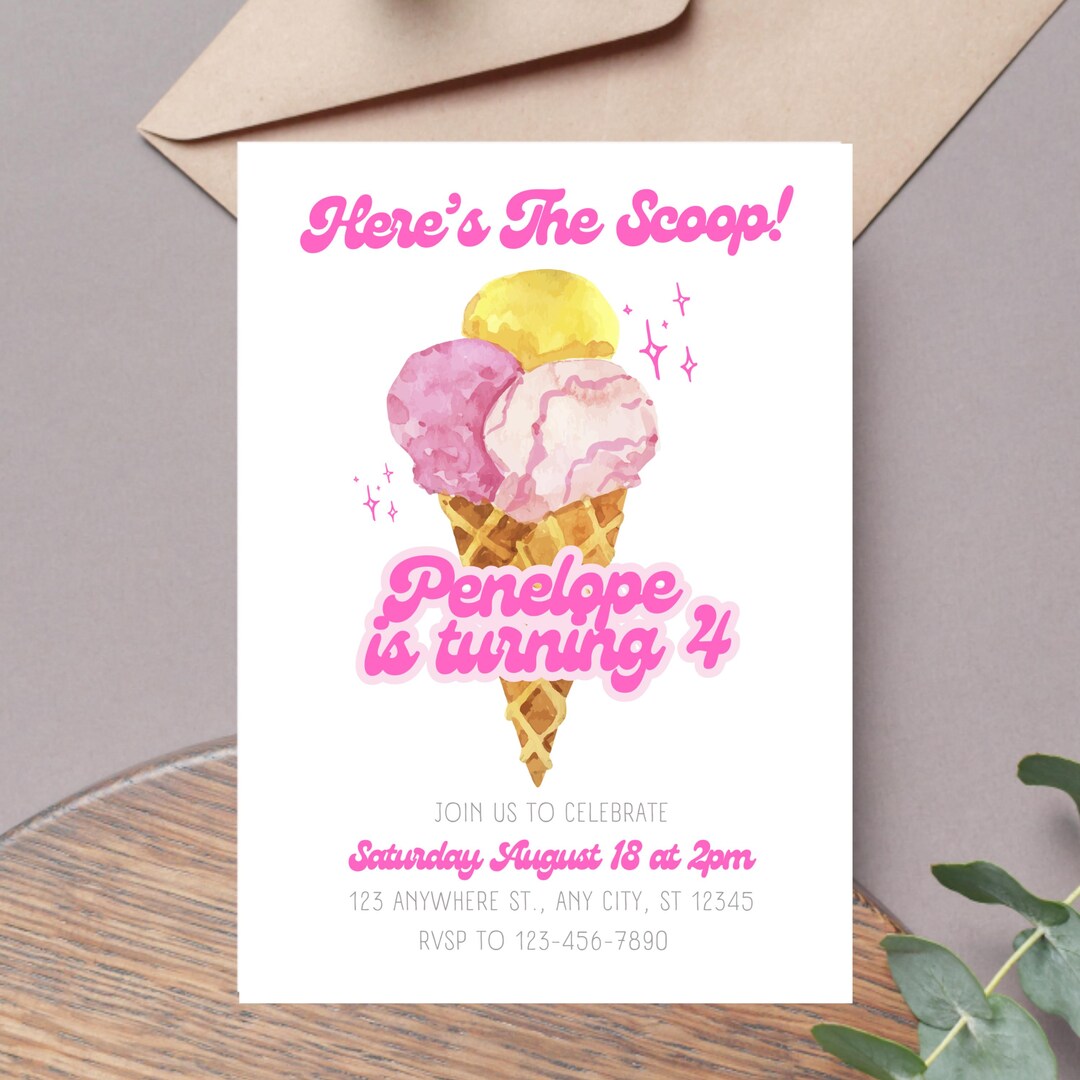 Here's the Scoop Ice Cream Invitation Template | Editable Birthday ...