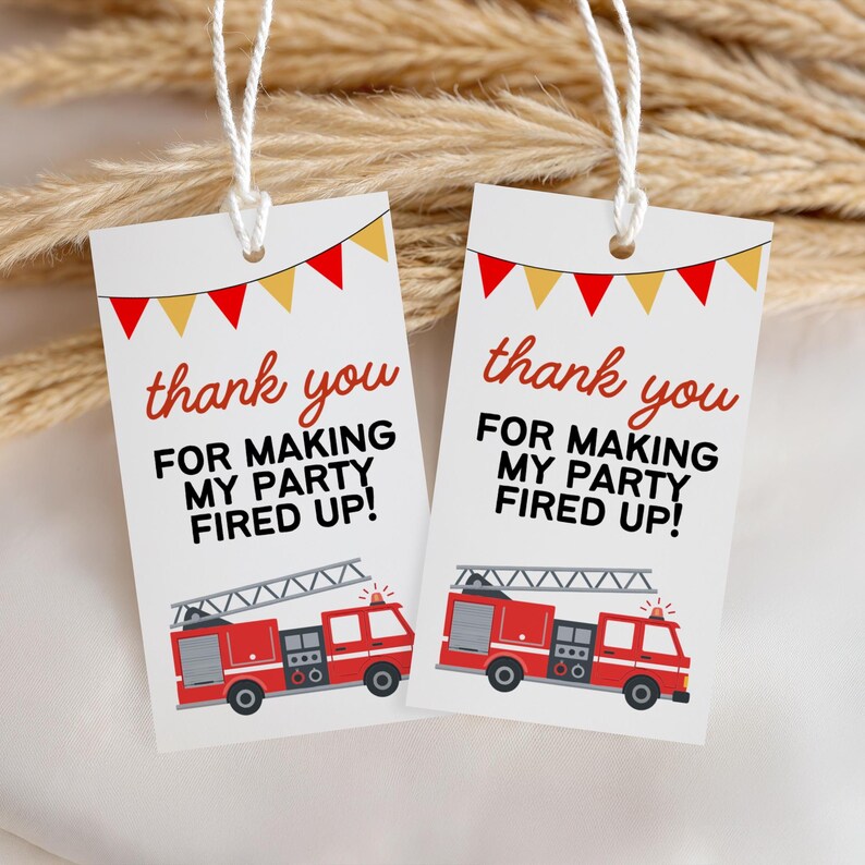 Firefighter Birthday Bundle Invitation Thank You Tags Party Signs ...