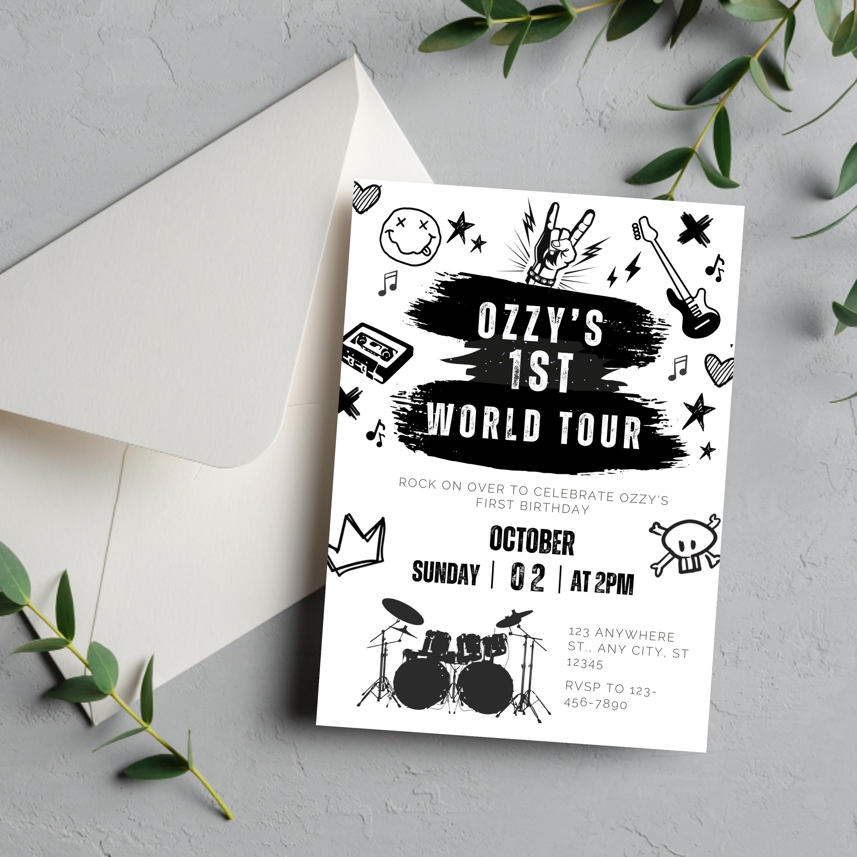 First World Tour Rock & Roll Invitation Template | Editable One 1st ...