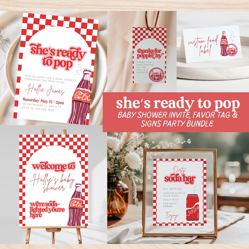 She's Ready to Pop Baby Shower Mini Party Bundle, Invitation Welcome ...