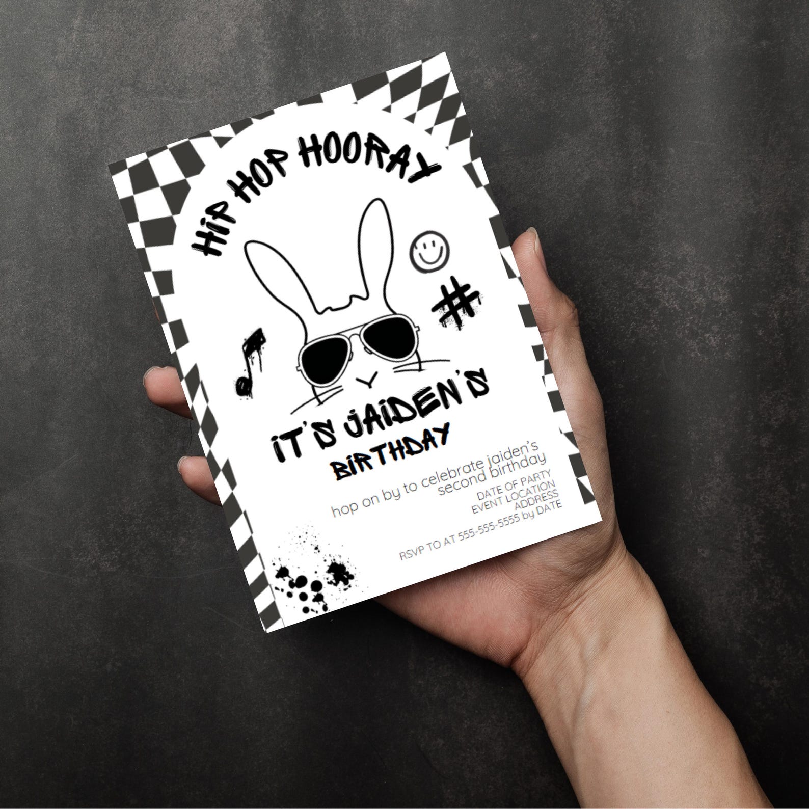 Hip Hop Hooray Bunny Invitation Template | Editable Easter Birthday ...