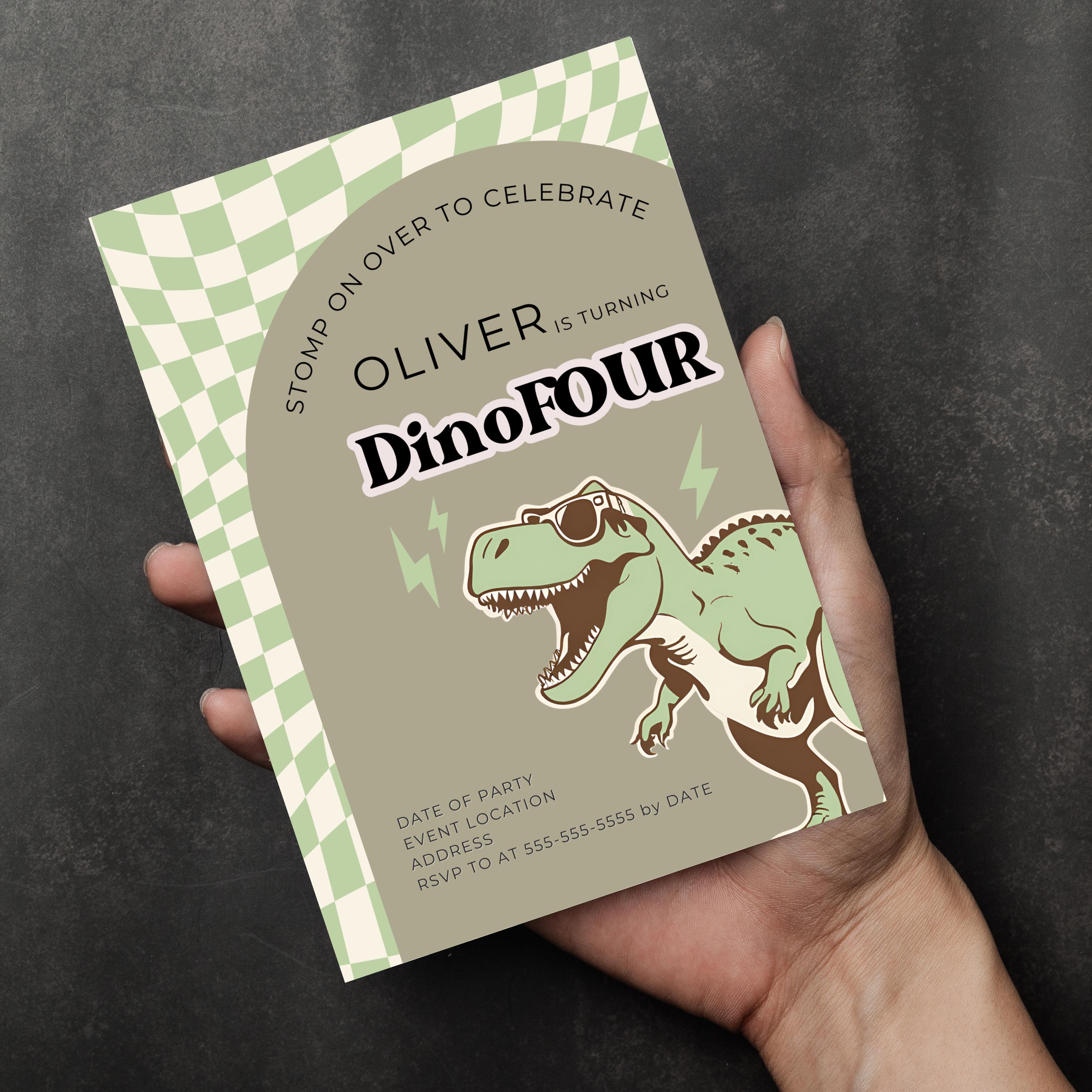 Dinofour Dinosaur Birthday Invitation Template Editable Boy 4th ...