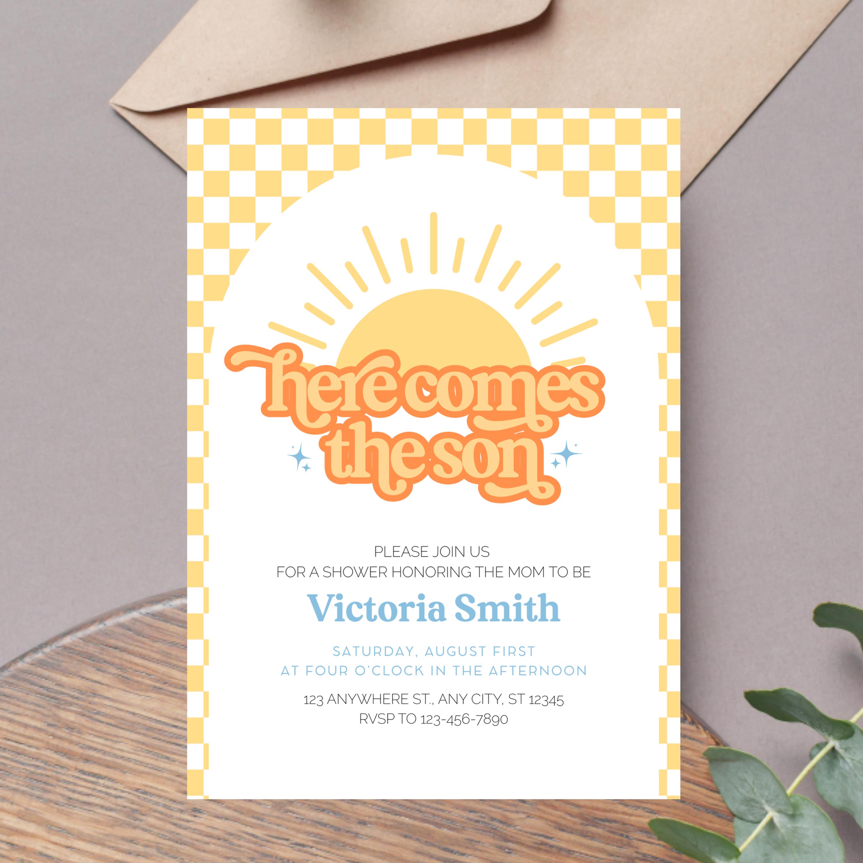 Here Comes the Son Sunshine Shower Invitation Template | Editable Boy ...