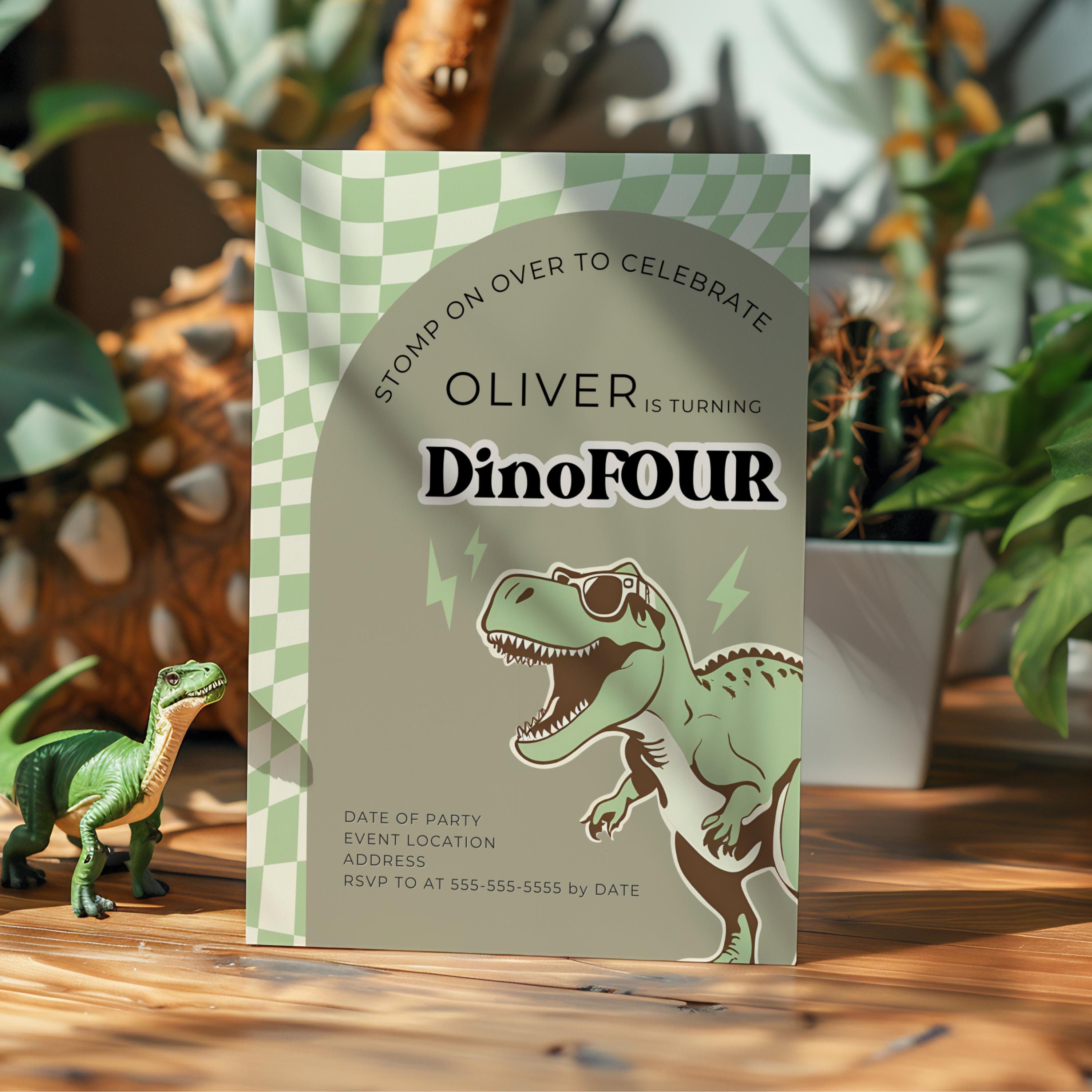Dinofour Dinosaur Birthday Invitation Template Editable Boy 4th ...