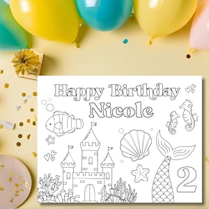 Under the Sea Mermaid Birthday Activity Coloring Page Template Editable ...