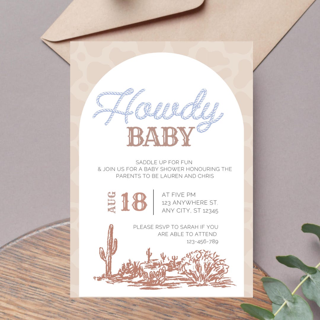 Howdy Baby Invitation Template | Editable Boy Baby Shower Theme ...