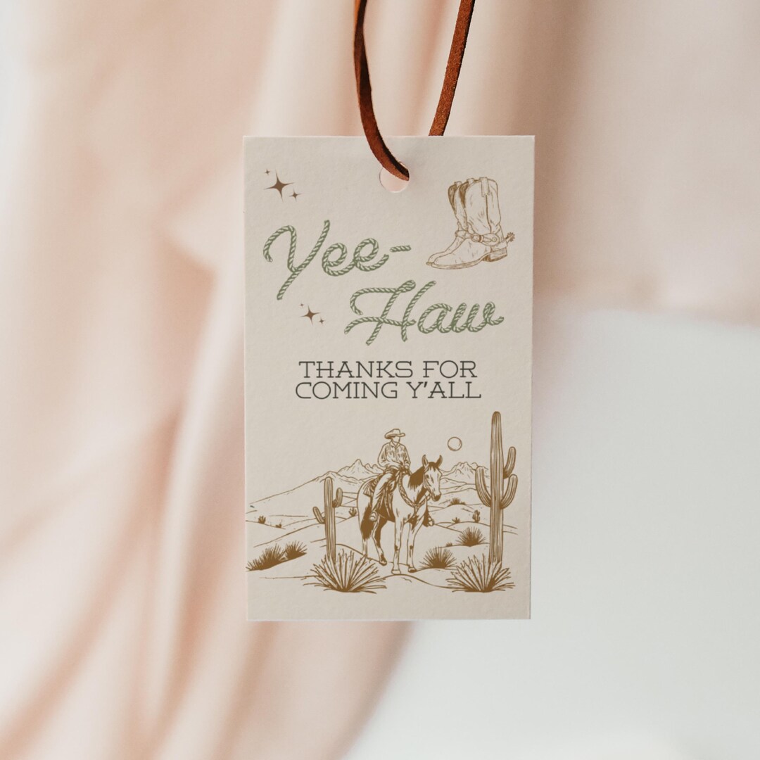 Western Favor Thank You Tag Template | Editable Boy Theme | Loot Bag ...