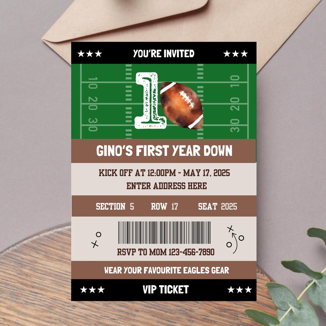 Editable Football First Down / First Year Down Theme First Birthday ...