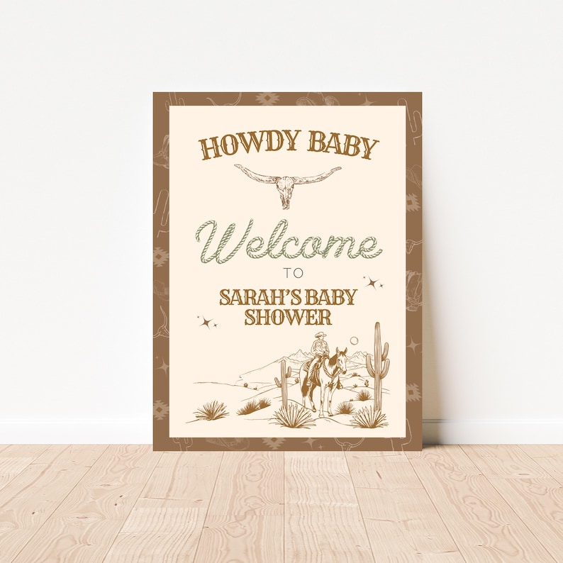 Little Cowboy on the Way Welcome Sign Template | Editable Boy Baby ...