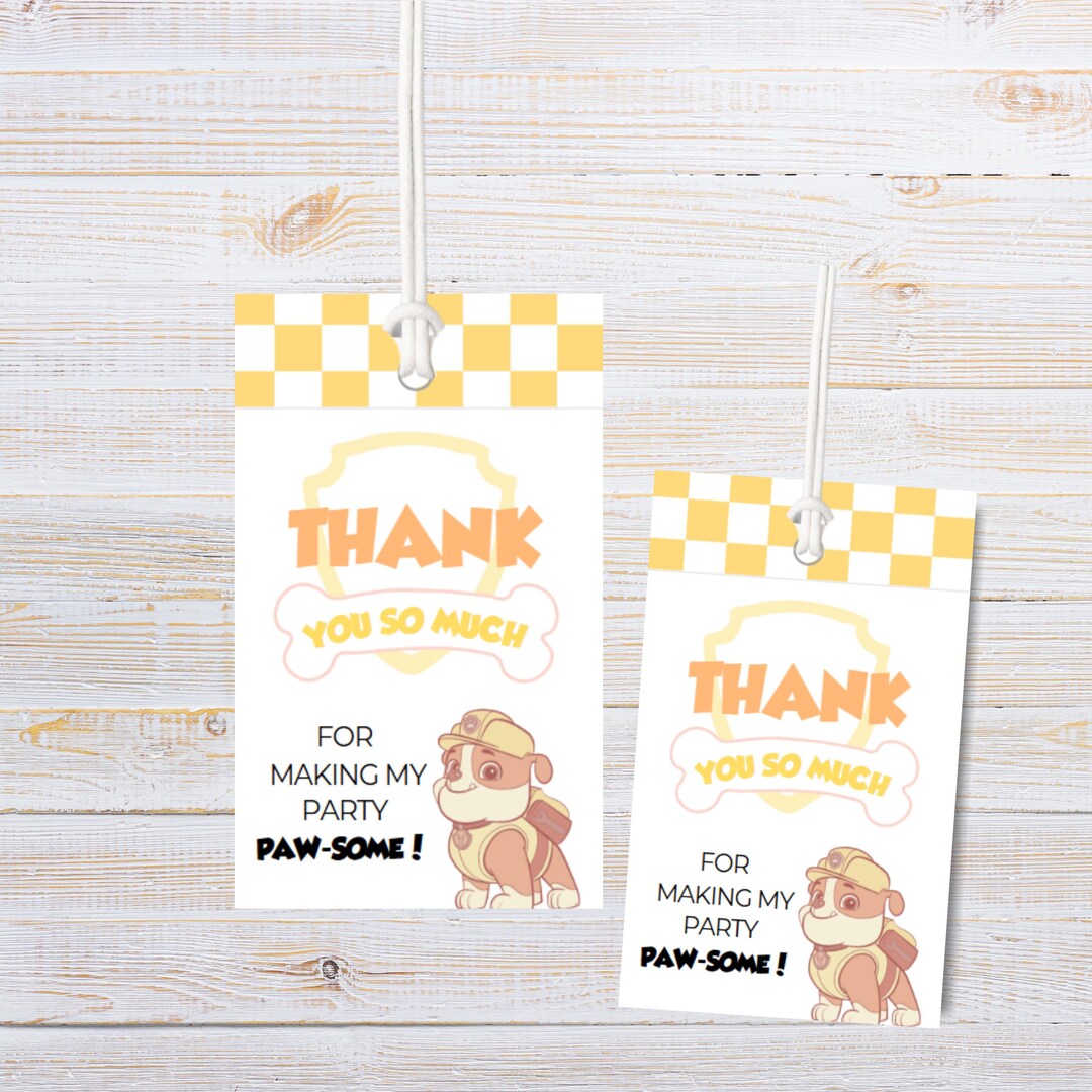 Paw Patrol Rubble Favor Thank You Tag Template | Birthday Theme | Let’s ...