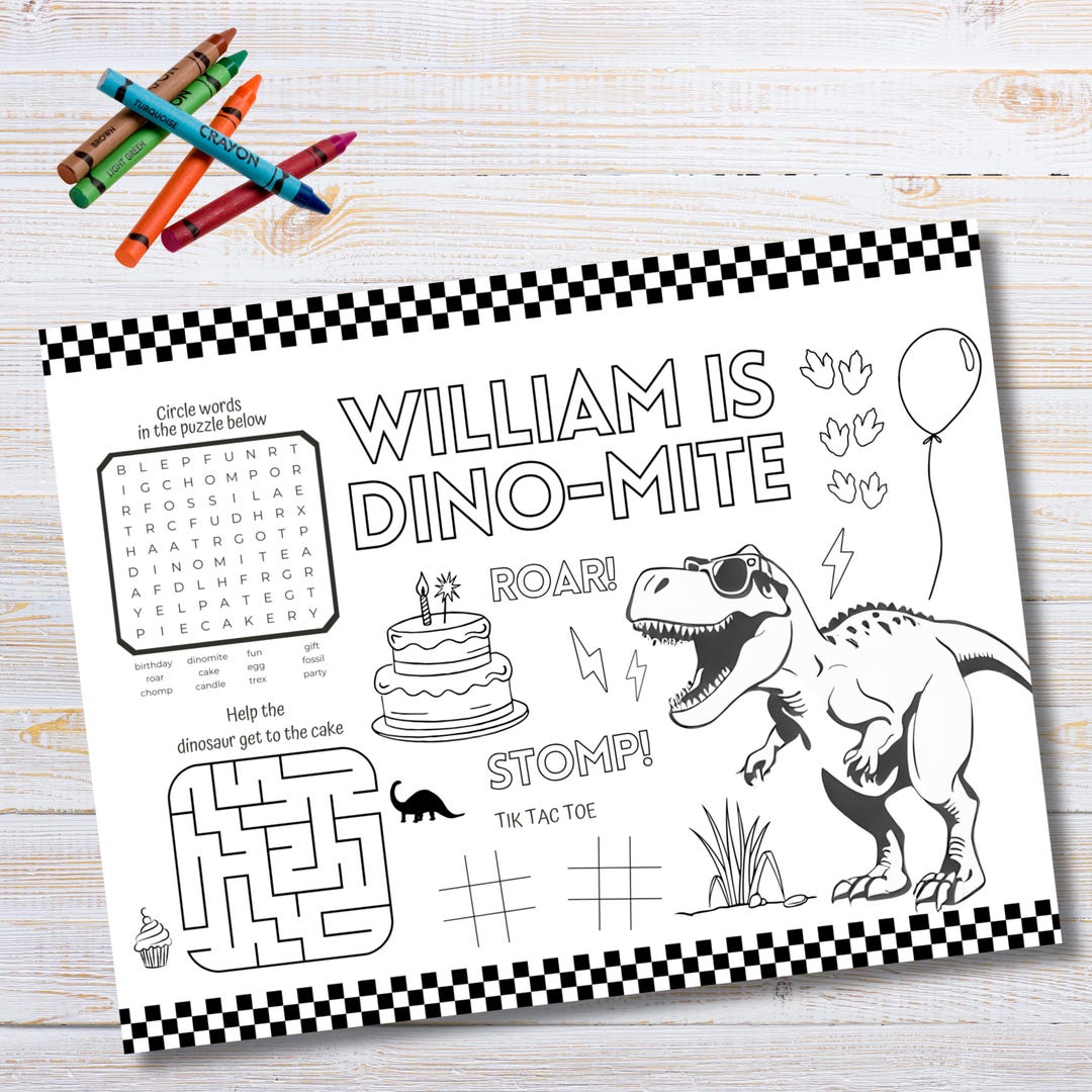 Editable Dinosaur Dino-mite Theme Birthday Activity / Coloring Page - Etsy