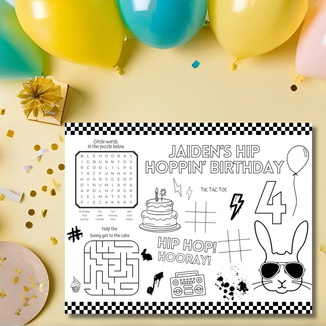Hip Hop Hooray Bunny Activity Coloring Page Template | Editable Easter ...