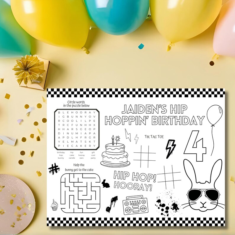 Hip Hop Hooray Bunny Activity Coloring Page Template | Editable Easter ...