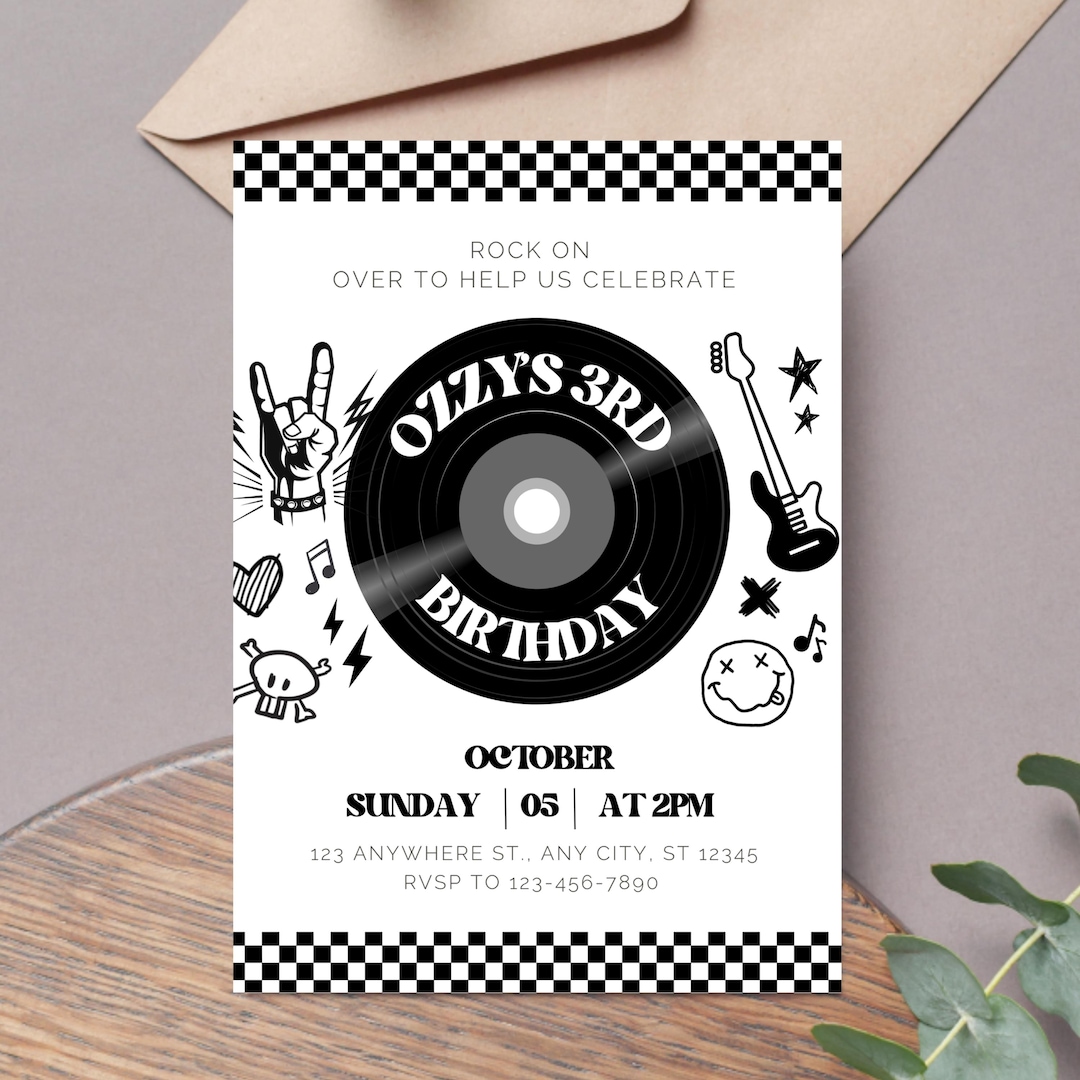 Rock & Roll Invitation Template | Editable Birthday Theme | Punk Music ...