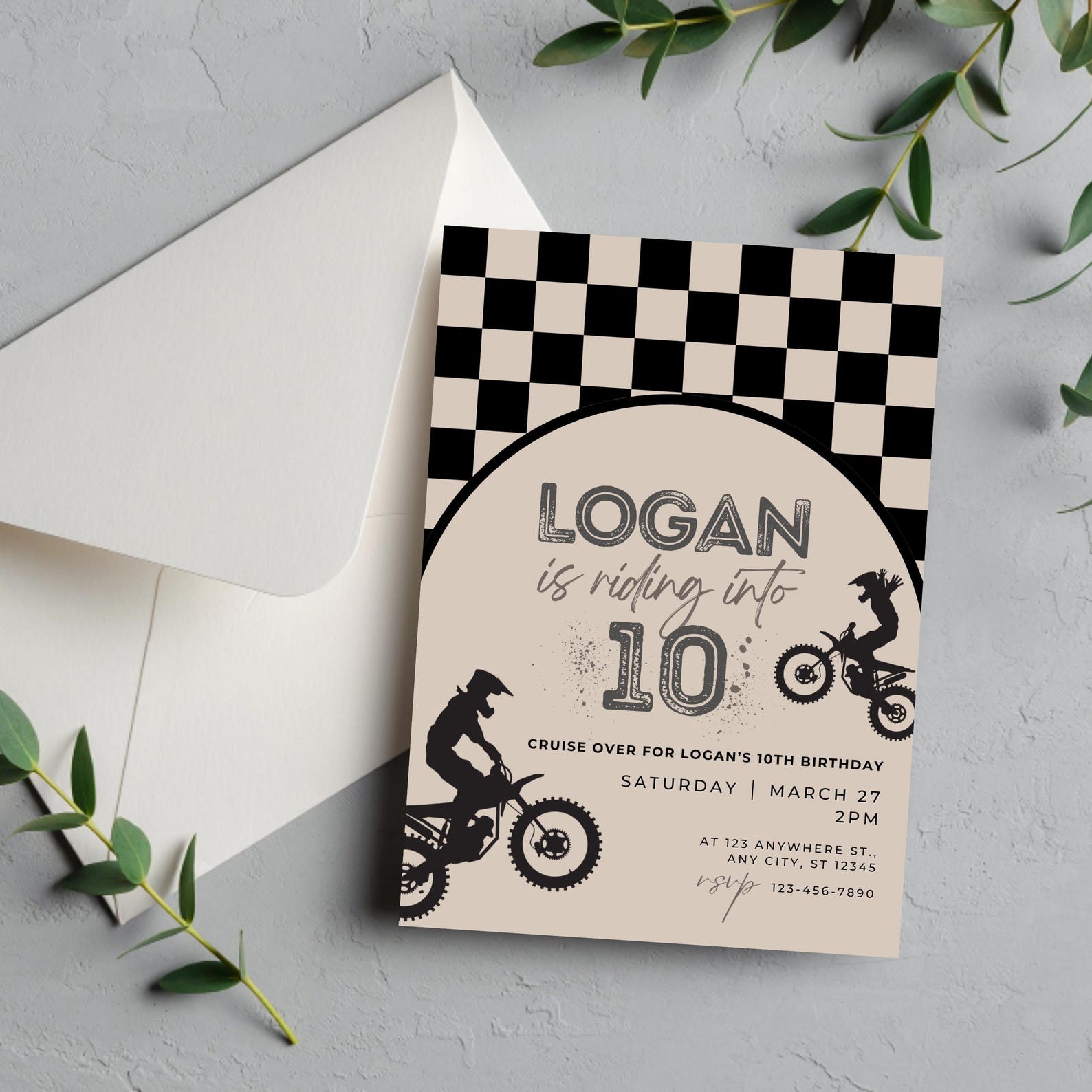 Riding Into 10 Dirt Bike Birthday Invitation Template, Editable 10th ...